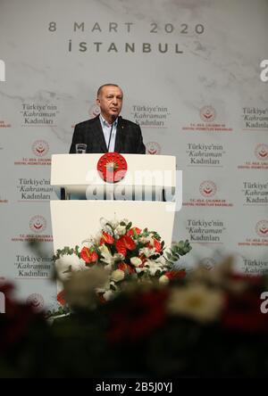 Istanbul, Turkey. 8th Mar, 2020. Demonstrators holding a banner march ...