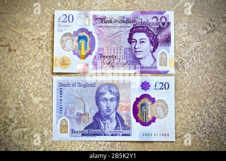 The 2020 polymer £20 pound banknote from the Bank of England featuring ...