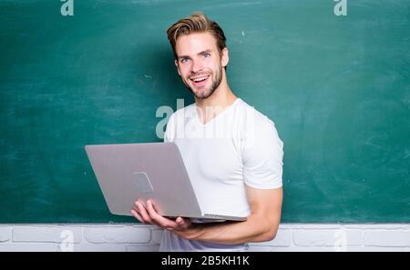 Inspiration for blogging. student man at e learning class. college ...