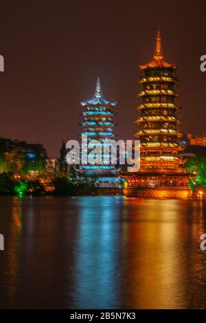 Riyue Twin Pagodas Cultural Park, Guilin, Guangxi, China Stock Photo ...