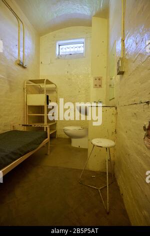 single sink in small public toilet with wall soap dispenser and paper ...