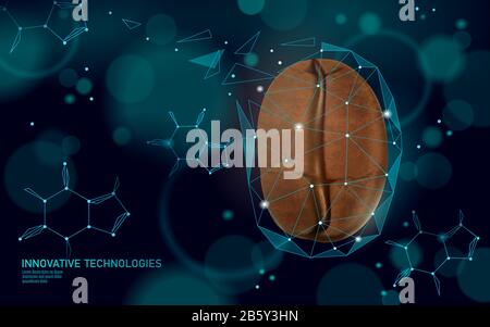 3D coffee bean realistic caffeine molecule. Low poly modern cafe ...
