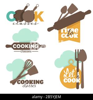 Kitchenware and cutlery cooking school or classes isolated icons vector ...