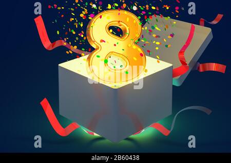 Number 8, gift box shaped of a number eight with red ribbon bow. 3D ...