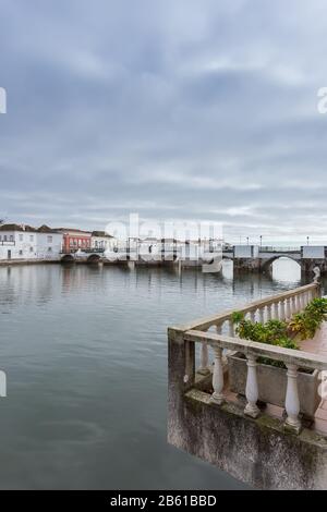 The beautiful port of Tavira in the Algarve on the River Gilao Portugal ...