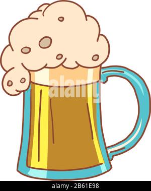 Beer in mug, lager, drink symbol, flat design vector blue icon with ...