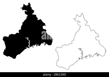 Brest City (French Republic, France) map vector illustration, scribble ...