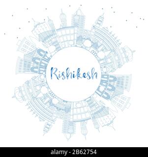 Outline Rishikesh India City Skyline with Blue Buildings. Vector ...