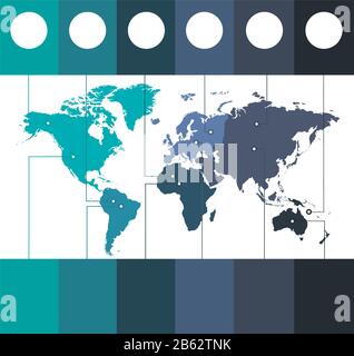 Infographics World maps of continents blue green colors on white ...