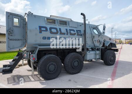 MRAP or mine resistant ambush protected vehicle fitted mine roller ...