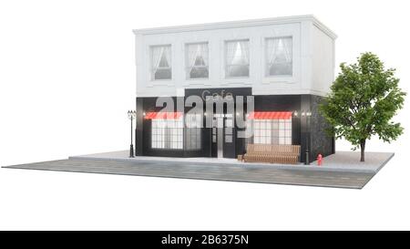 3d Concept Coffee Shop Cafeteria Rendered Elevation Perspective Plan
