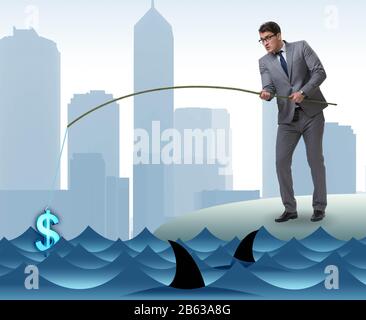 Businessman fishing out dollars from water Stock Photo - Alamy