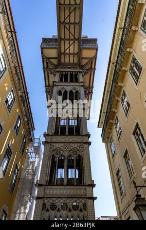 Santa Justa elevator, built by Gustave Eiffel, Lisbon, Portugal, Europe ...