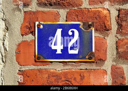 House number 42 sign Stock Photo - Alamy