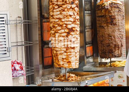 Turkish Donner Kebab from beef and chicken meat. Also known as Greek ...