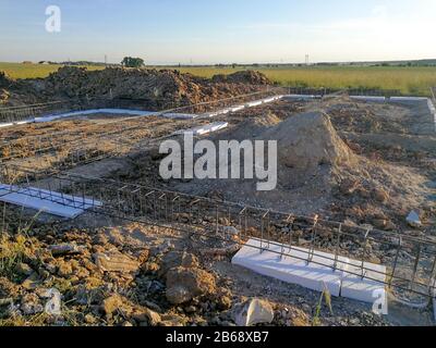 Constructing new foundation for house. First stage of building the ...