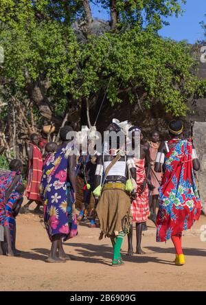 Larim tribe women dancing during a wedding celebration, Boya Mountains ...