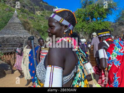 Larim tribe women during a wedding celebration, Boya Mountains, Imatong ...