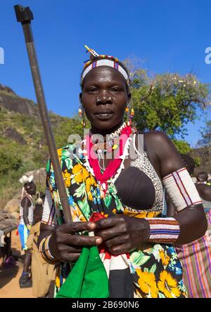 Larim tribe woman dancing during a wedding celebration, Boya Mountains ...