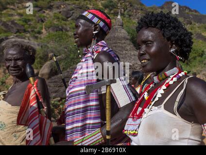 Larim tribe women dancing during a wedding celebration, Boya Mountains ...