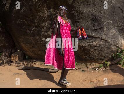 Larim tribe woman dancing during a wedding celebration, Boya Mountains ...