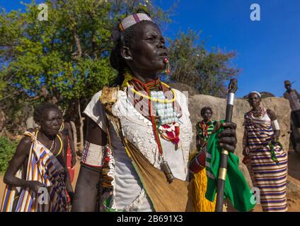 Larim tribe women dancing during a wedding celebration, Boya Mountains ...