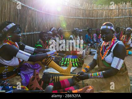Larim tribe women during a wedding celebration, Boya Mountains, Imatong ...