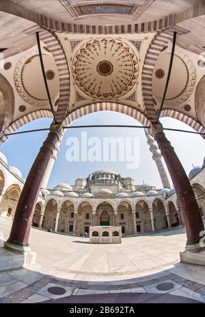The Suleymaniye Camii Mosque interior, inner architecture of a moschee ...