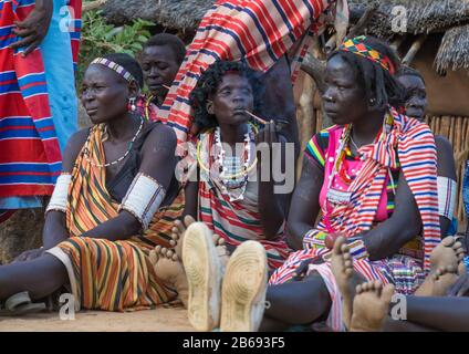 Larim tribe women during a wedding celebration, Boya Mountains, Imatong ...