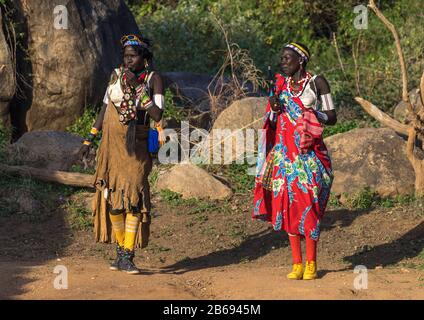 Larim tribe women dancing during a wedding celebration, Boya Mountains ...