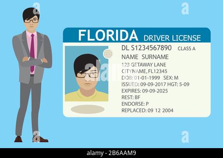 Usa driver license with male photo,flat template,cartoon vector ...