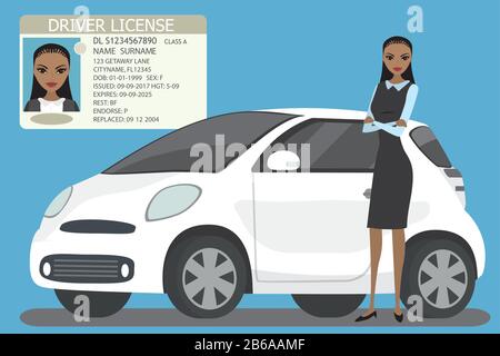 Driver license with african american female photo,flat template,cartoon ...
