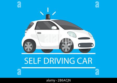 Self driving car,cartoon future transport concept,isolated on white ...