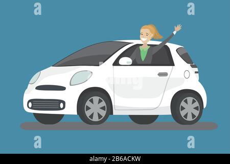 Woman Driver Vector. Sitting In Modern Automobile. Buy A New Car ...