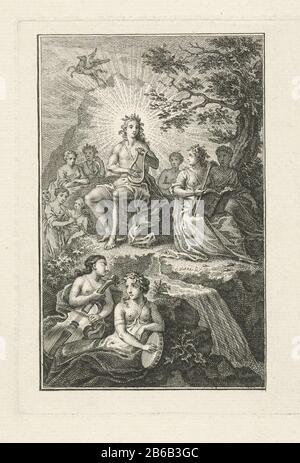 Apollo playing lyre surrounded by muses playing trumpet, horn, lute ...