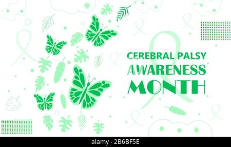 Cerebral Palsy Awareness Month in March. Grey and green emblems with ...