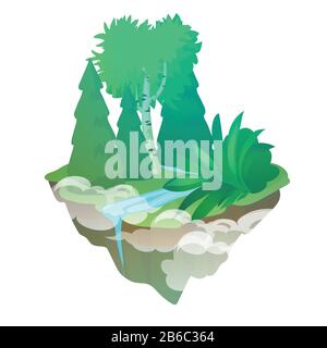 Flying Island with ground and grass isolated on white background ...