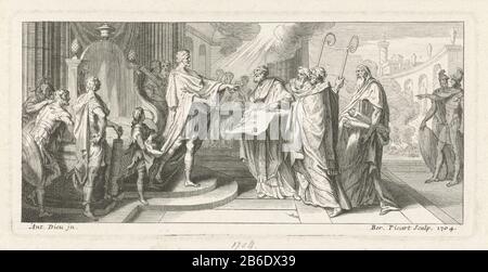 First Council of Nicaea, Emperor Constantine I in 325, Byzantine fresco in the Basilica of St ...