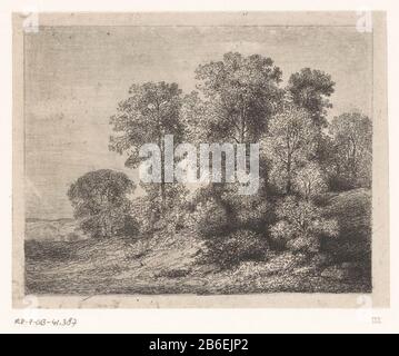 Trees and bushes on a hill, Jean Alexis Achard, 1850 print France paper ...