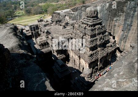 View of the Kailasa Temple complex as seen from above, Ellora ...
