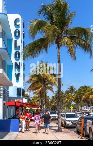 The facade of the Colony Hotel Ocean Drive Miami Beach Florida USA ...