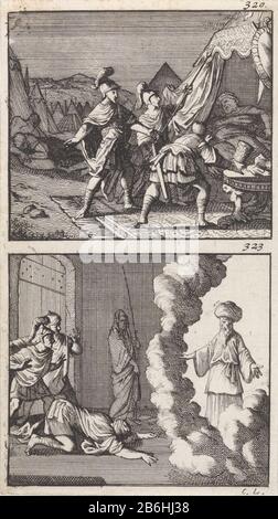 Samuel appears to Saul at the witch of Endor, Caspar Luyken, 1698 print ...