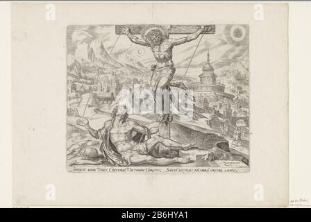 Jesus falling down with cross on his back, painting in niche on the ...