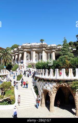 The Dragon Stairway. Park Guell by Antoni Gaudi architect. Barcelona ...