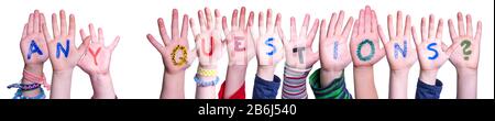 Children Hands Building Word Any Questions, Snowy Winter Background ...