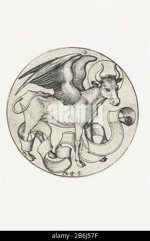 The winged ox symbol of St. Luke the Evangelist, statue on the facade ...