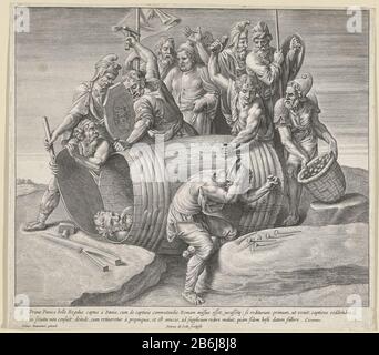 The death of Marcus Atilius Regulus, shown being nailed into a tub by ...