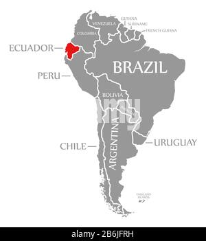 Illustration of Ecuador highlighted in red on globe with transparent ...