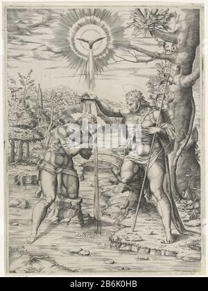 Baptism of Christ, Anonymous, 1540 - 1580 print John the Baptist baptized Christ in the Jordaan ...