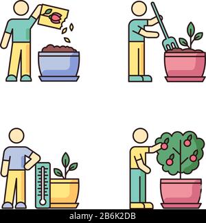 Soil fluffing RGB color icon. Plowing, ploughing earth. Houseplant care ...